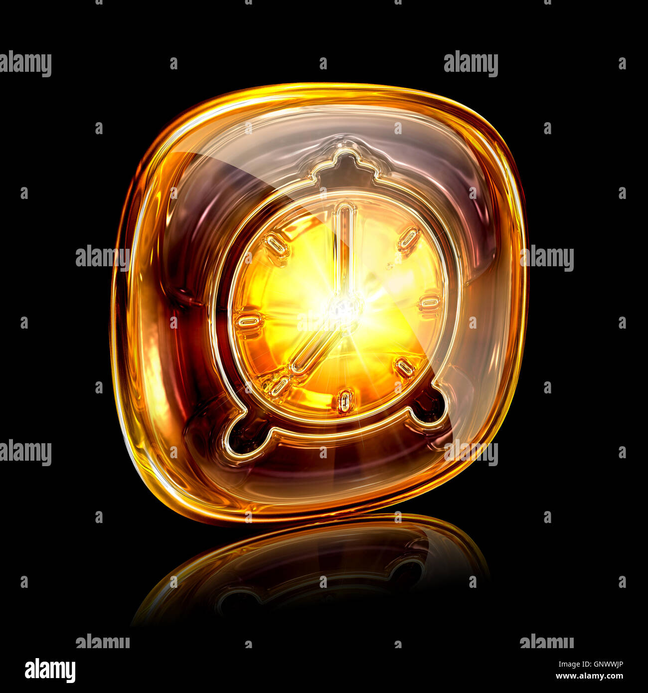 Clock icon amber, isolated on black background Stock Photo - Alamy