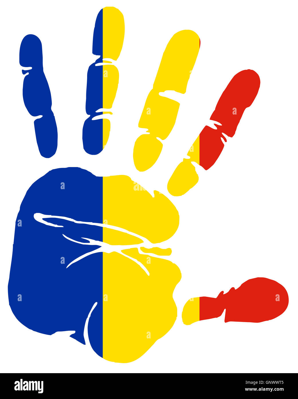 romania flag as handprint Stock Photo - Alamy
