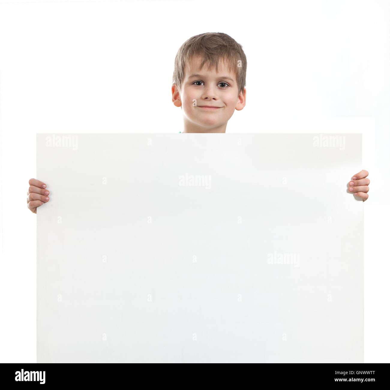 Boy holding a banner Stock Photo - Alamy
