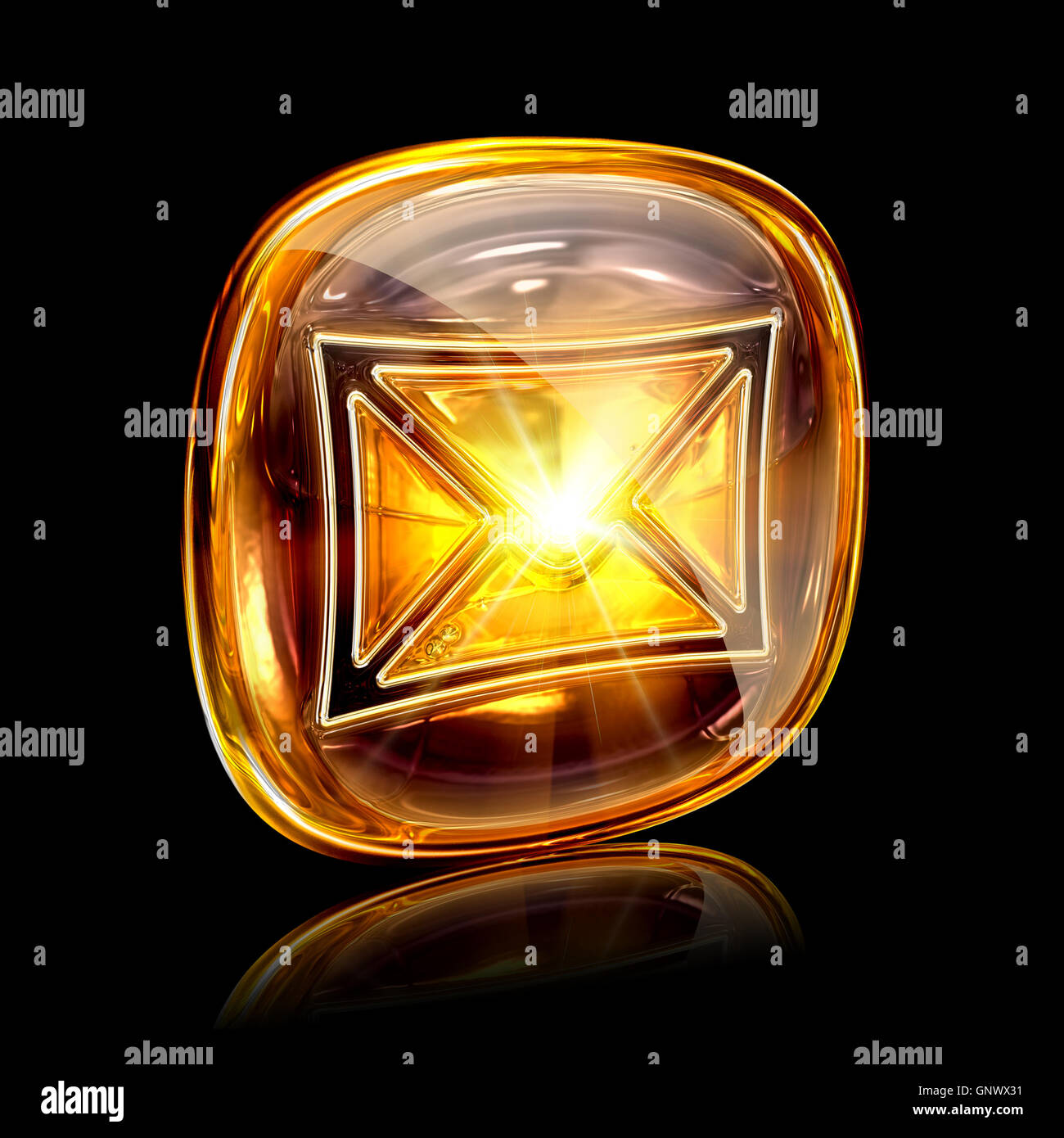 Envelope icon amber, isolated on black background Stock Photo - Alamy