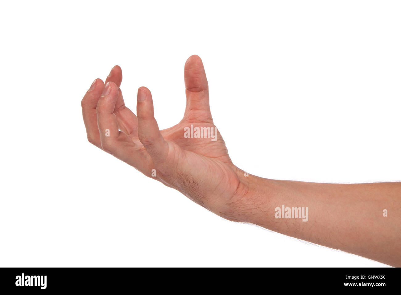 Male hand reaching for something on white Stock Photo - Alamy