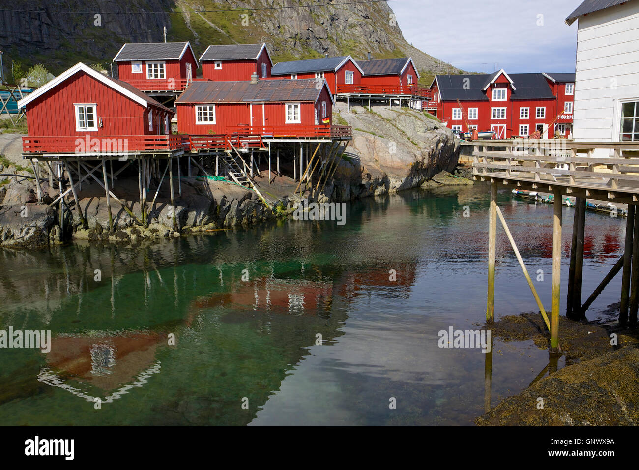 Red rorbu fishing huts Stock Photo - Alamy