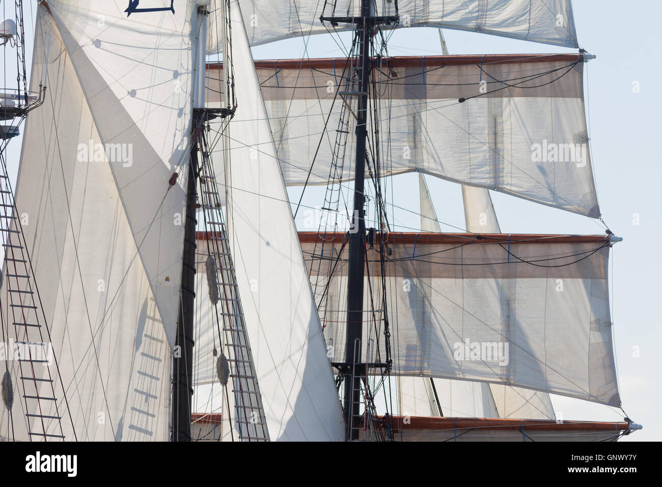 Barquentine yacht sails and rigging background Stock Photo - Alamy