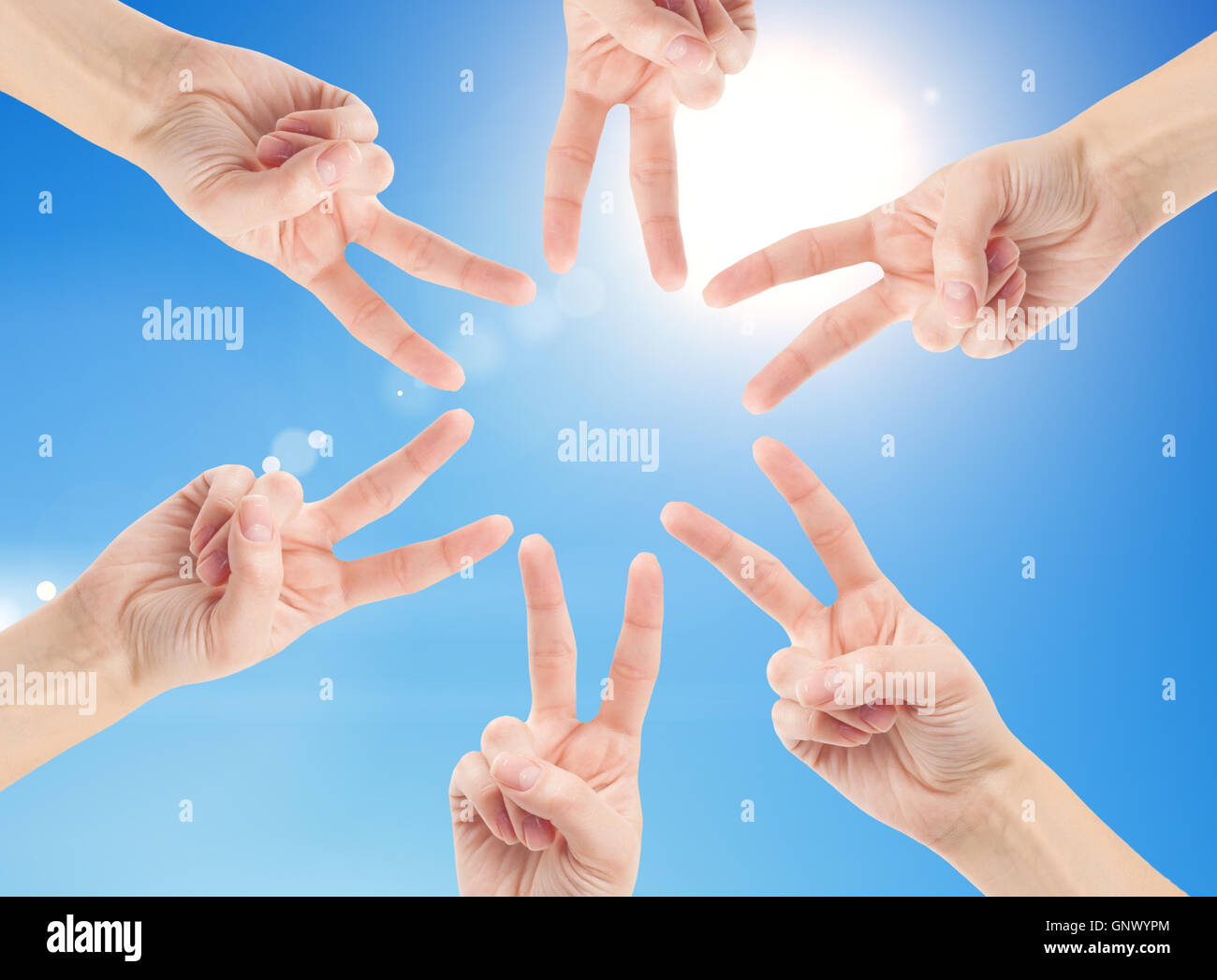 Hands of teamwork , forming the star shape Stock Photo - Alamy