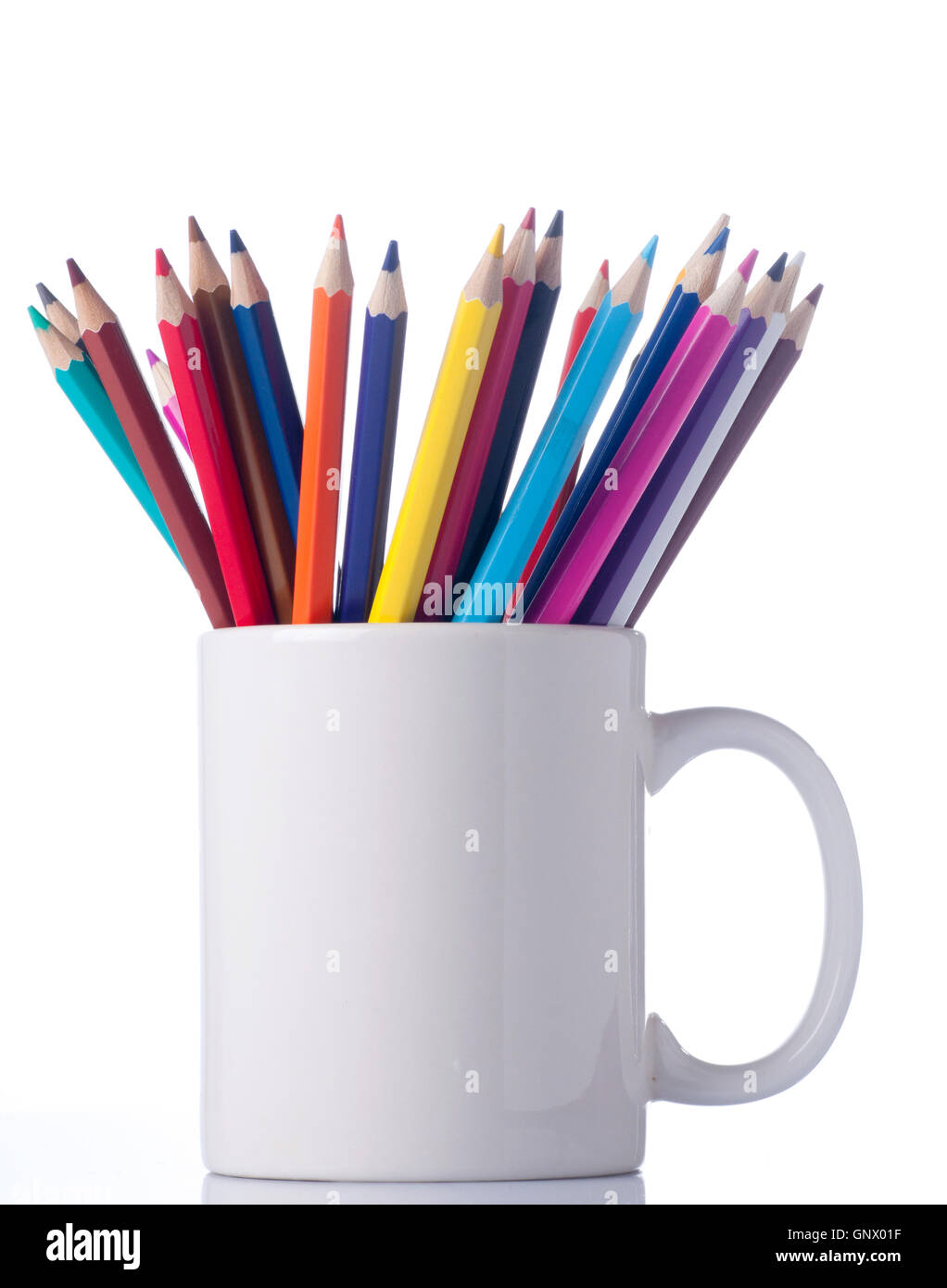 Various colour pencils in cup. Isolated on the white background Stock ...