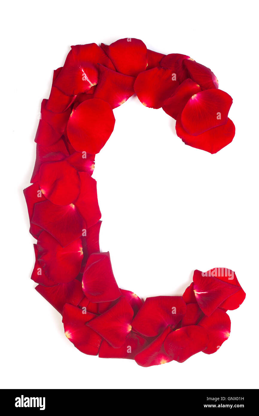 Letter C made from red petals rose on white Stock Photo - Alamy