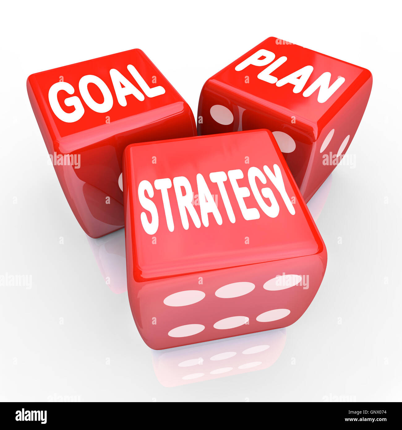 Plan Goal Strategy Words on Three Red Dice Stock Photo - Alamy
