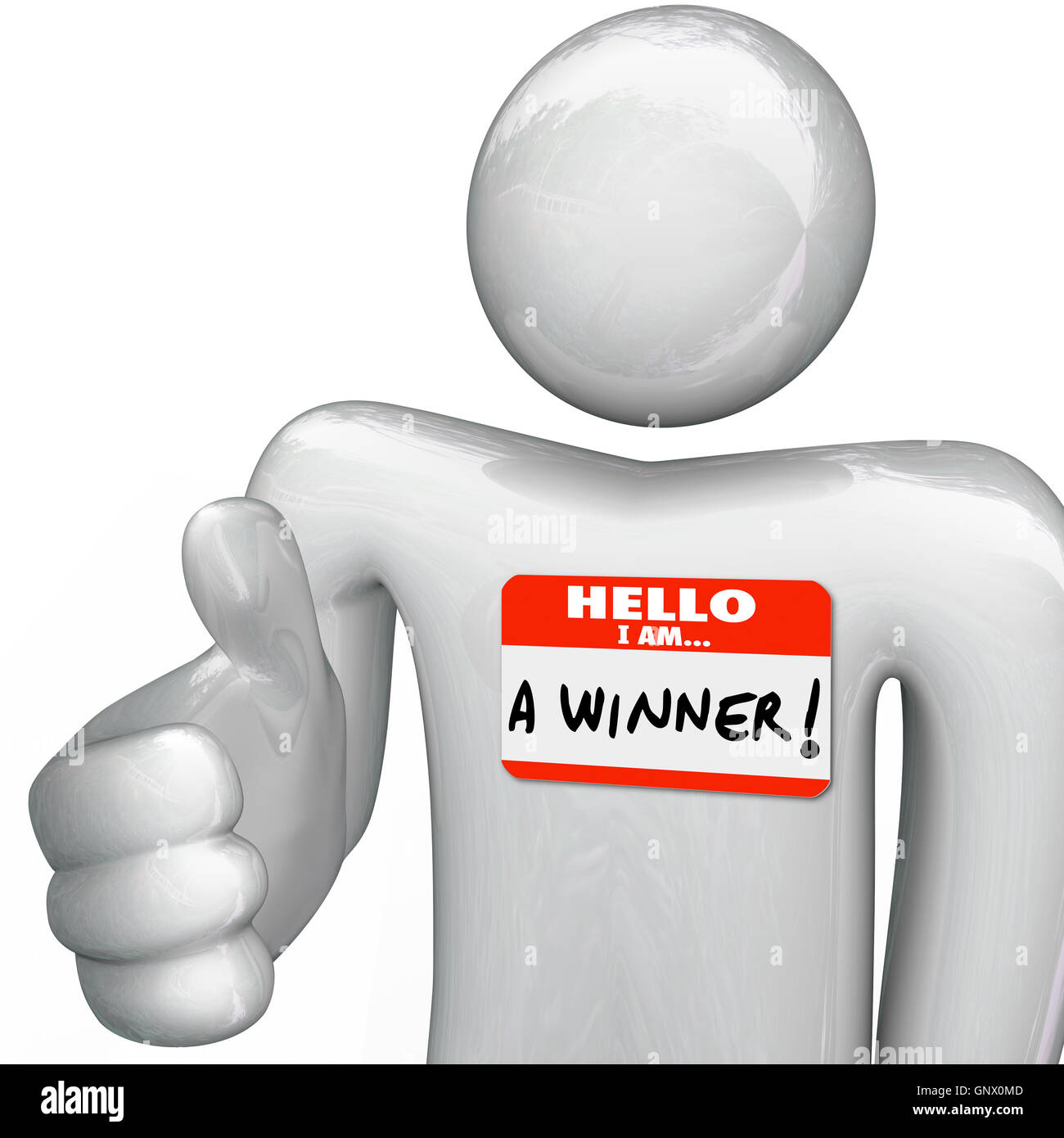 Hello I Am a Winner Nametag Person Greeting Handshake Stock Photo - Alamy