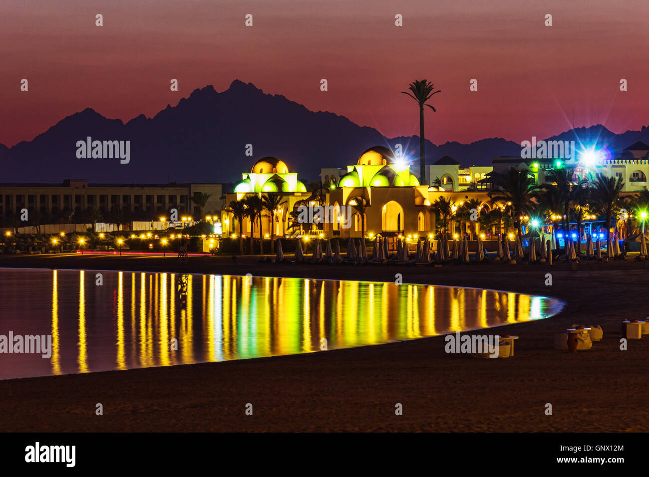 Quay resort of Hurghada at night Stock Photo - Alamy