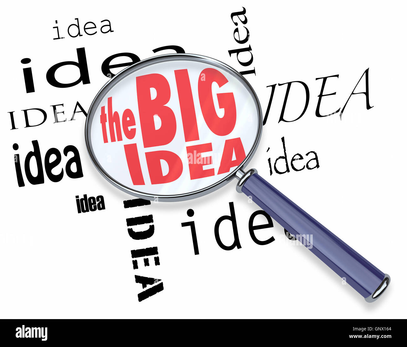 Searching for the Big Idea Magnifying Glass Word Stock Photo - Alamy