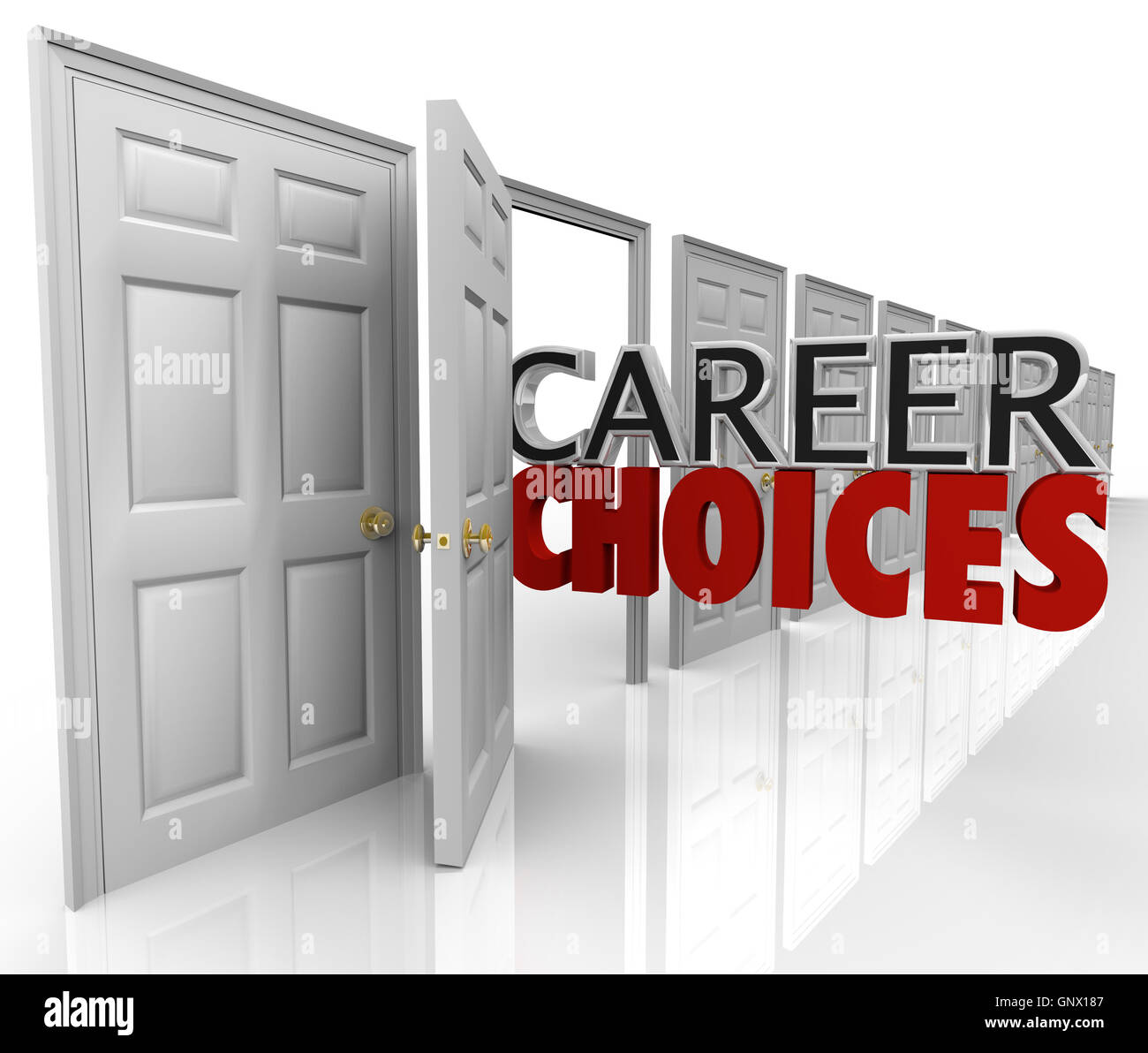 Career Choices Words Many Doors Opportunities Jobs Stock Photo - Alamy