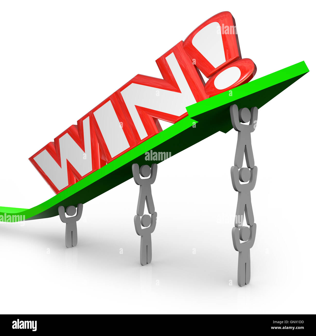 Win Word on Arrow Teamwork Lifting for Success Stock Photo - Alamy