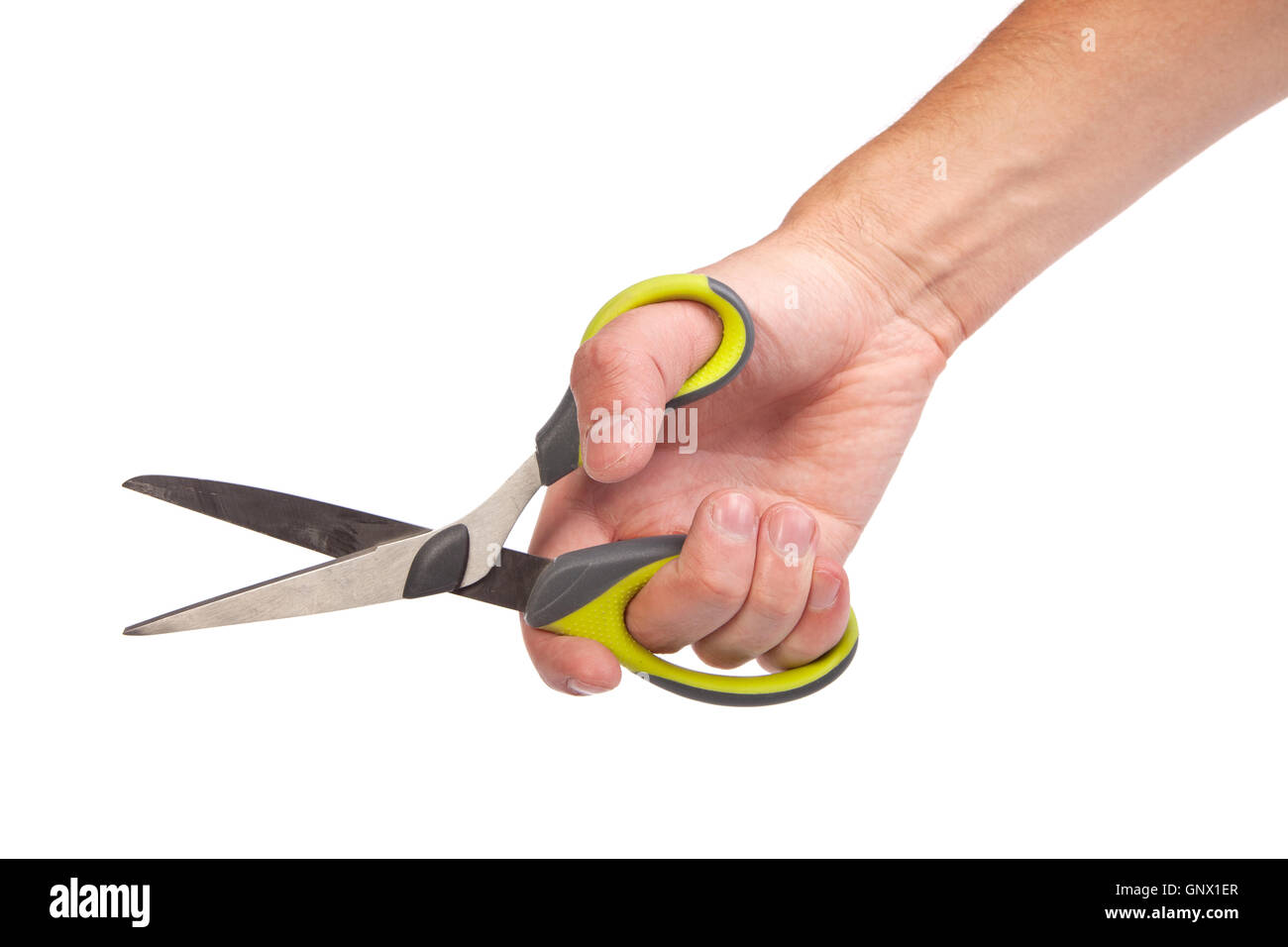 Hand is holding scissors isolated Stock Photo - Alamy