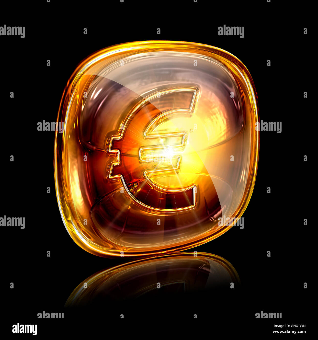 euro icon amber, isolated on black background Stock Photo - Alamy