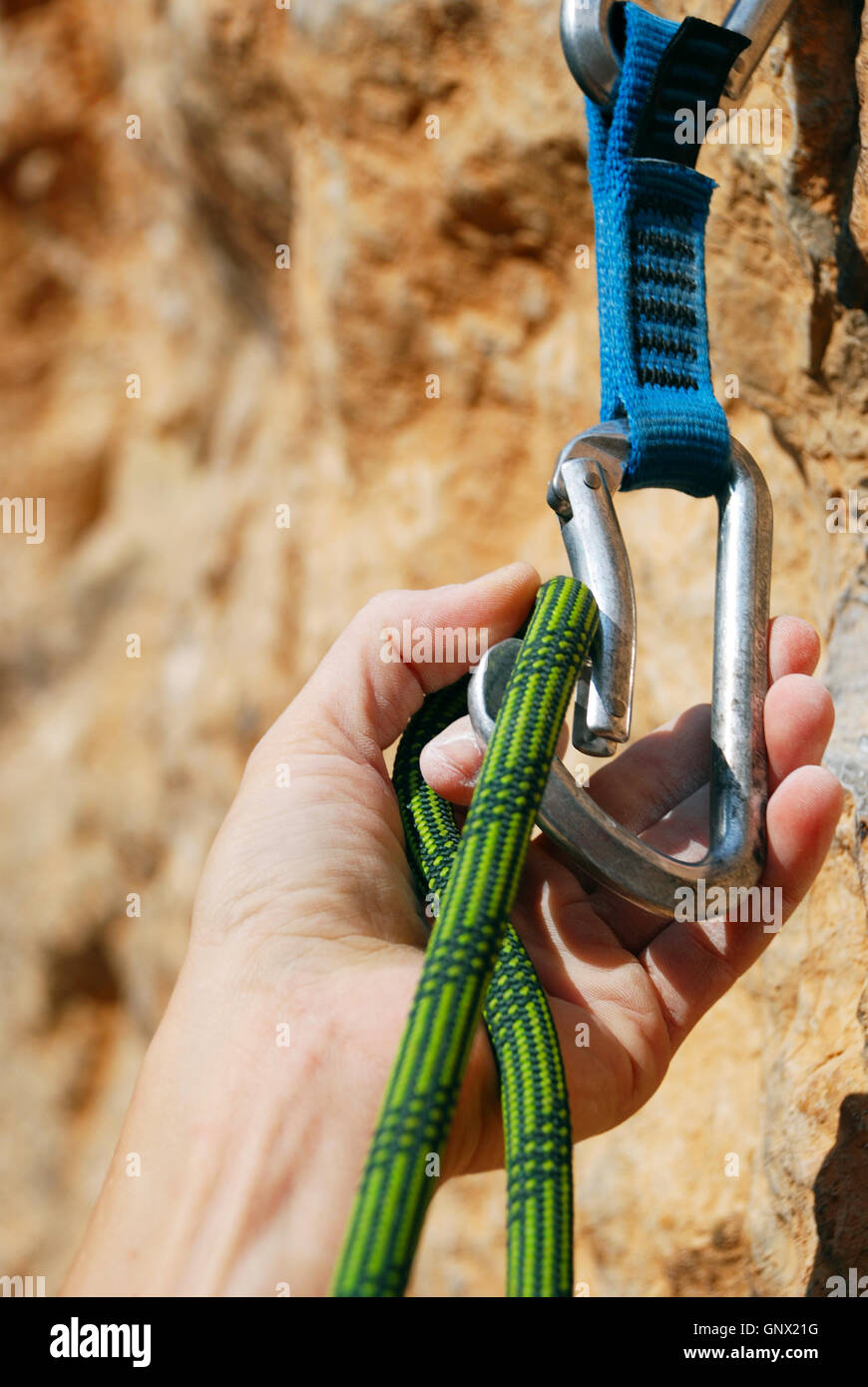 Climbers rope and quick-draws Stock Photo - Alamy