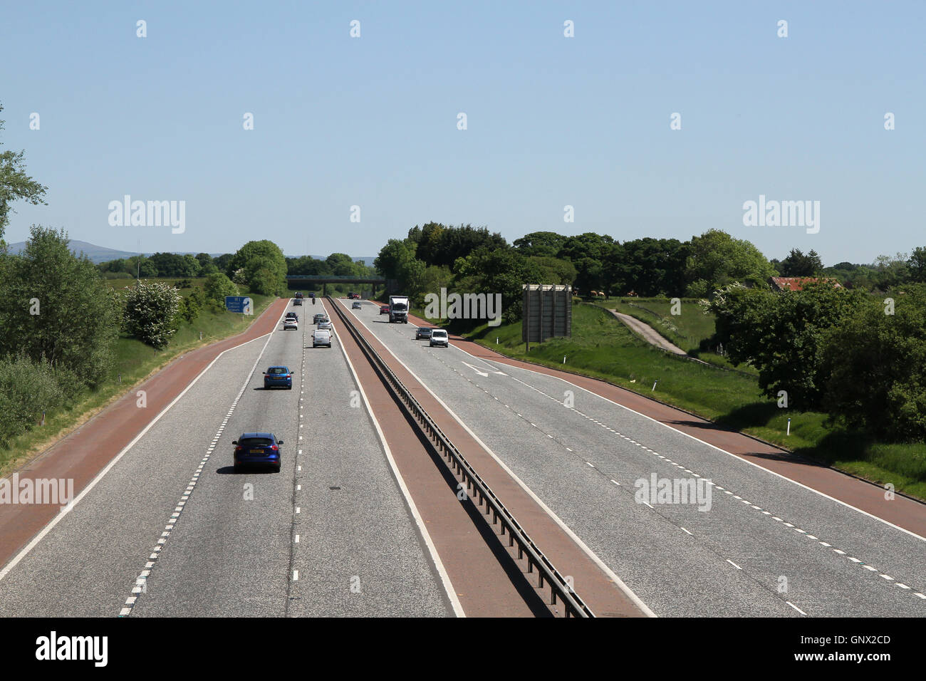 M1 Motorway in Northern Ireland. Looking east just before Junction 10 ...