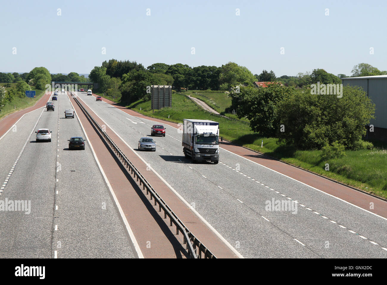 M1 Motorway in Northern Ireland. Looking east just before Junction 10 ...