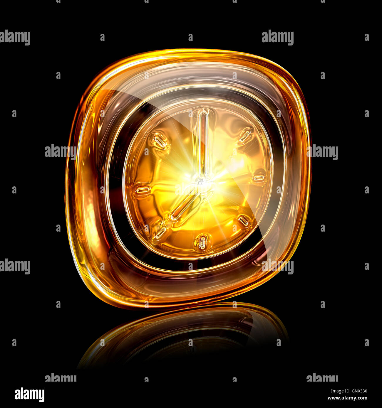 Clock icon amber, isolated on black background Stock Photo - Alamy