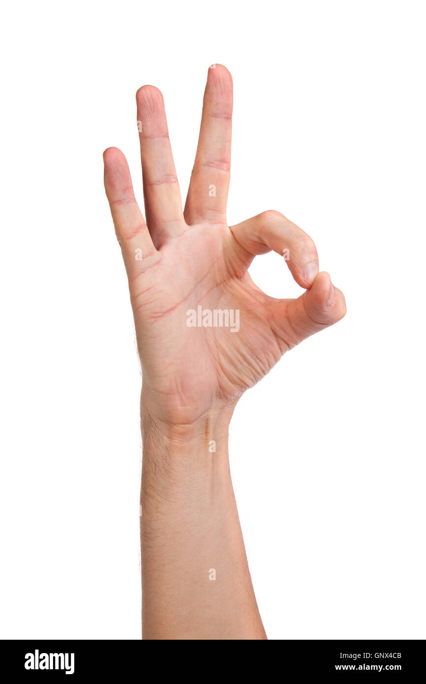 Hand is showing OK sign isolated on white Stock Photo - Alamy