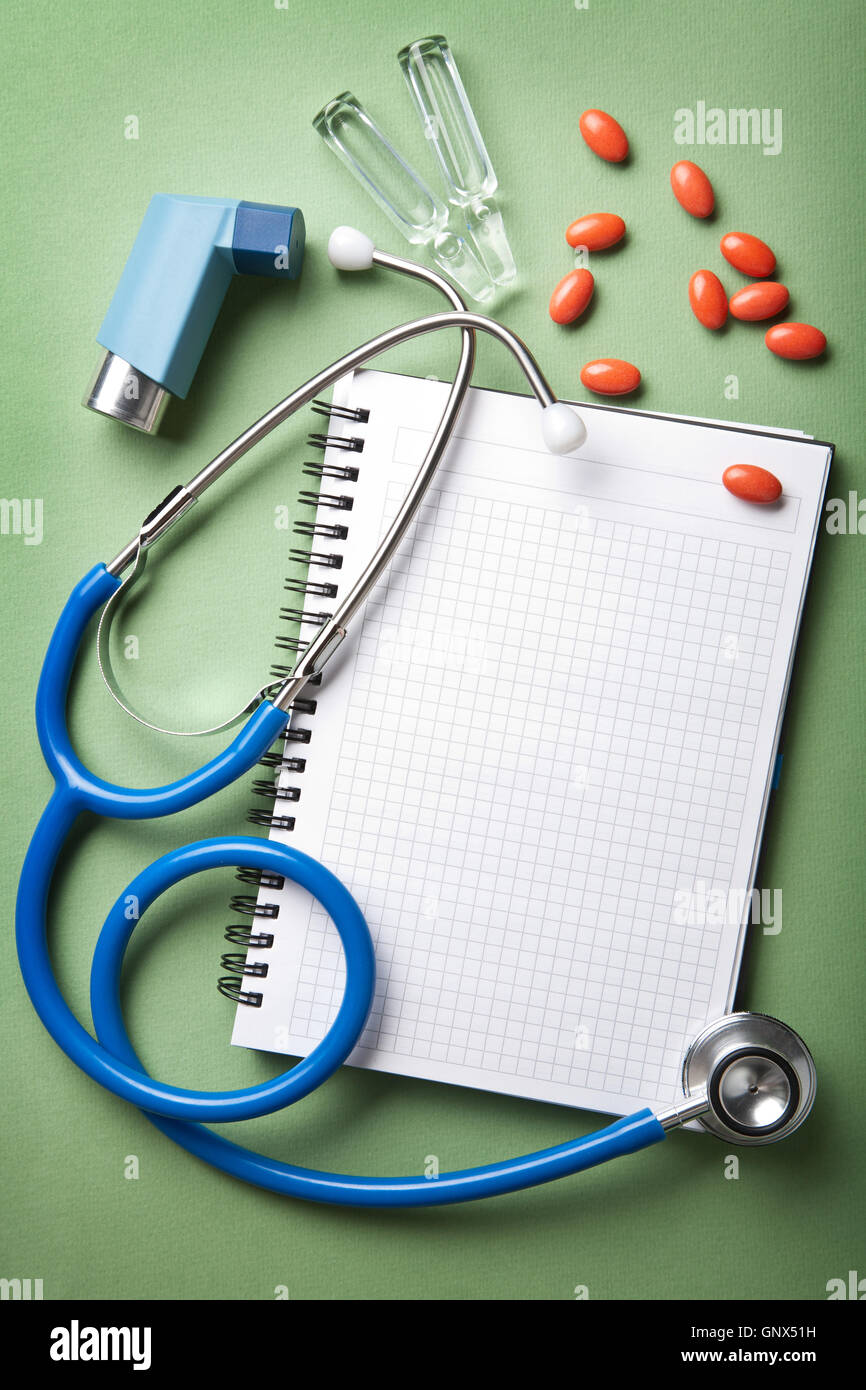 medical background with notebook Stock Photo - Alamy