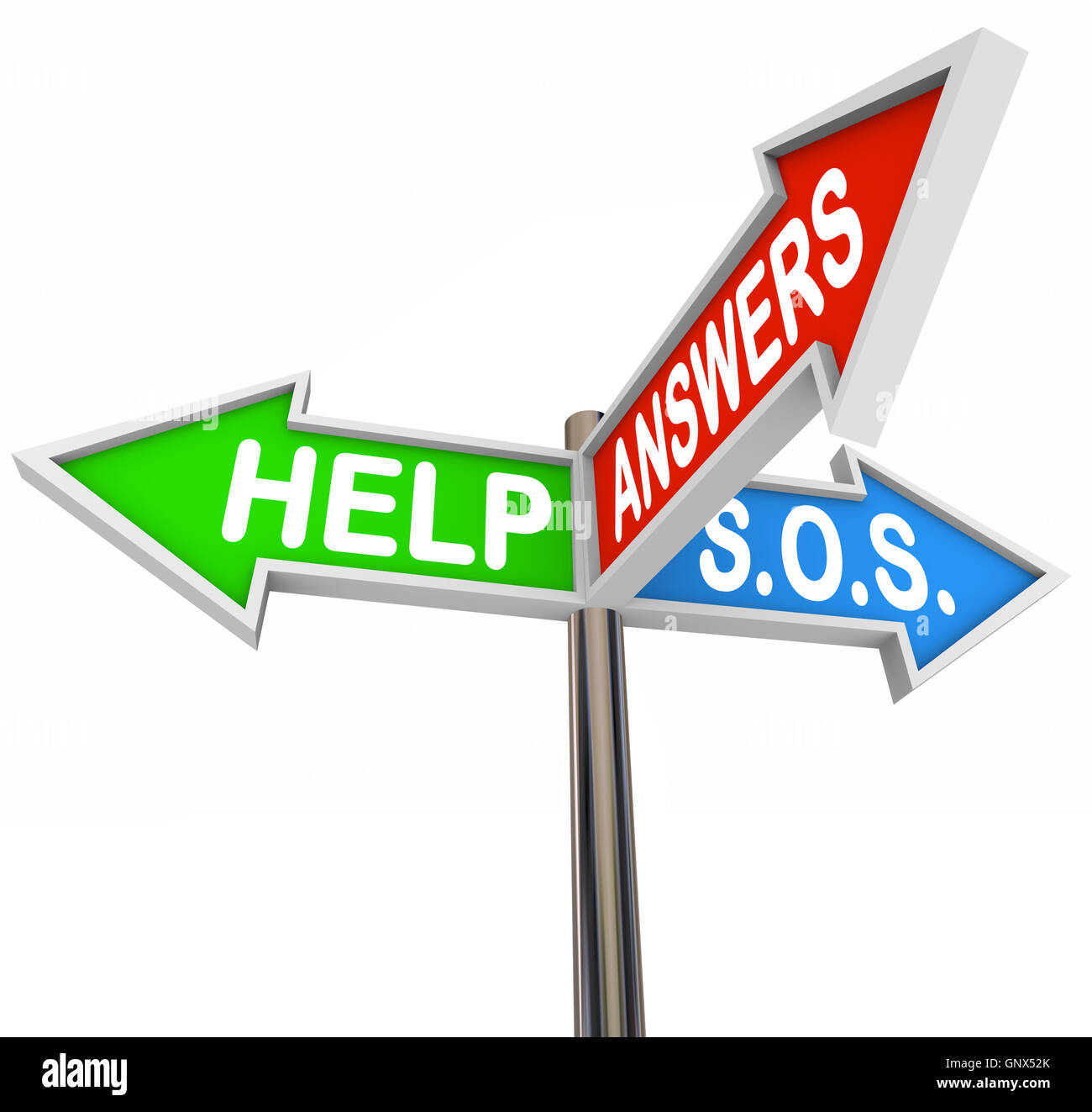 Help Support 3-Way Street Signs for Assistance and Direction Stock ...