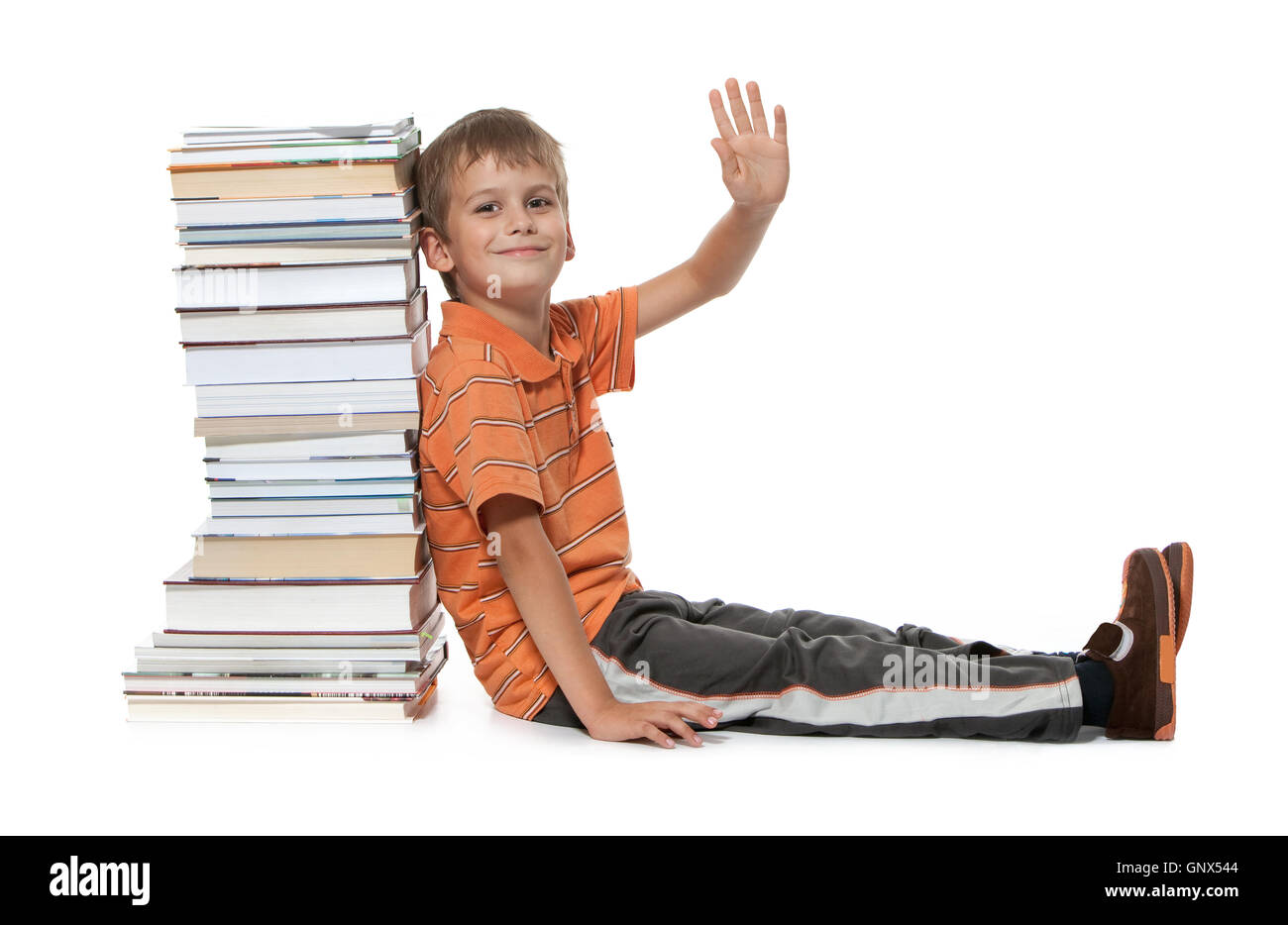 Boy and books Stock Photo - Alamy