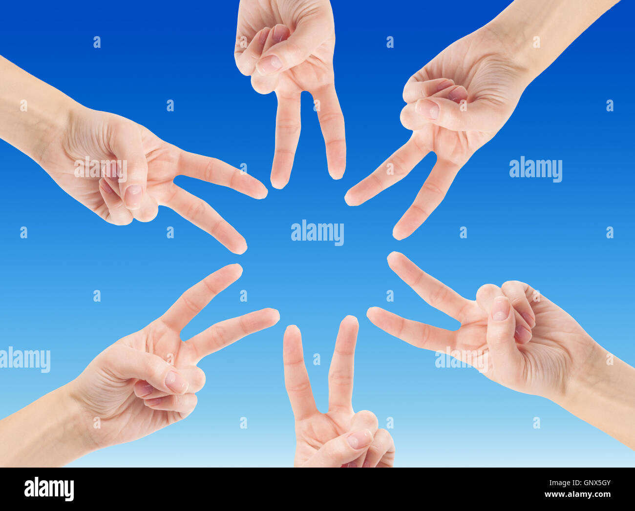 Hands of teamwork , forming the star shape Stock Photo - Alamy