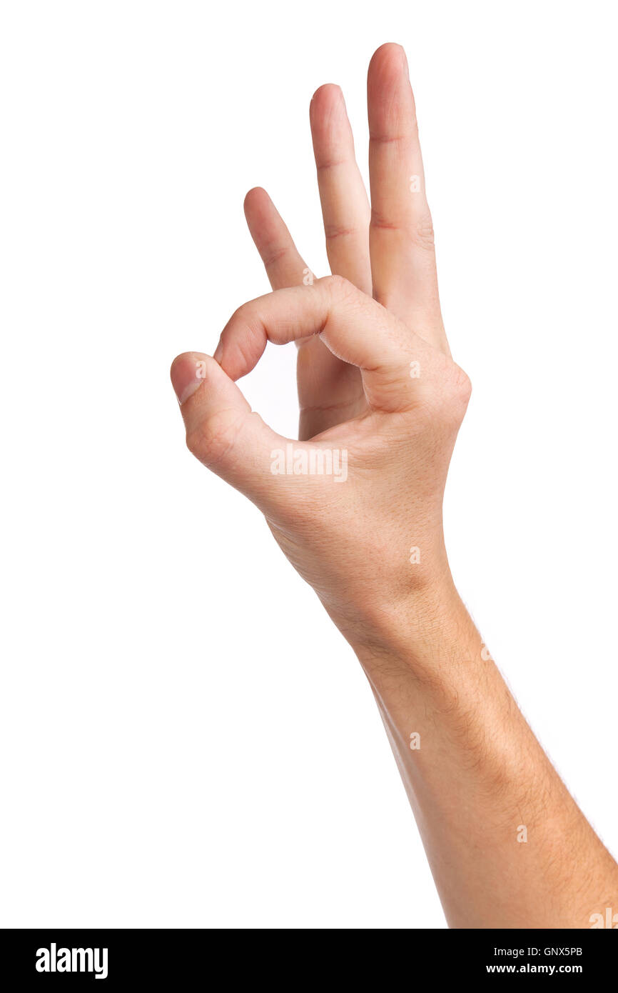 Hand is showing OK sign isolated on white Stock Photo - Alamy