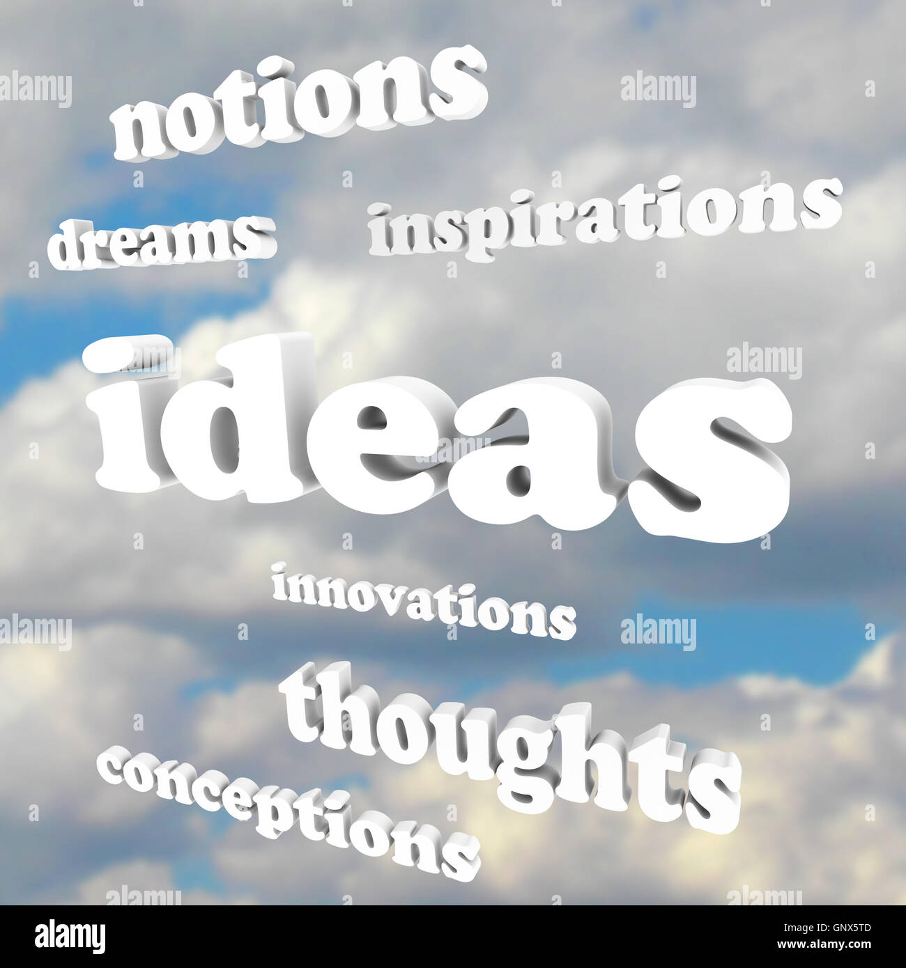 Ideas Words in Sky Dreams of Creativity and Innovation Stock Photo - Alamy