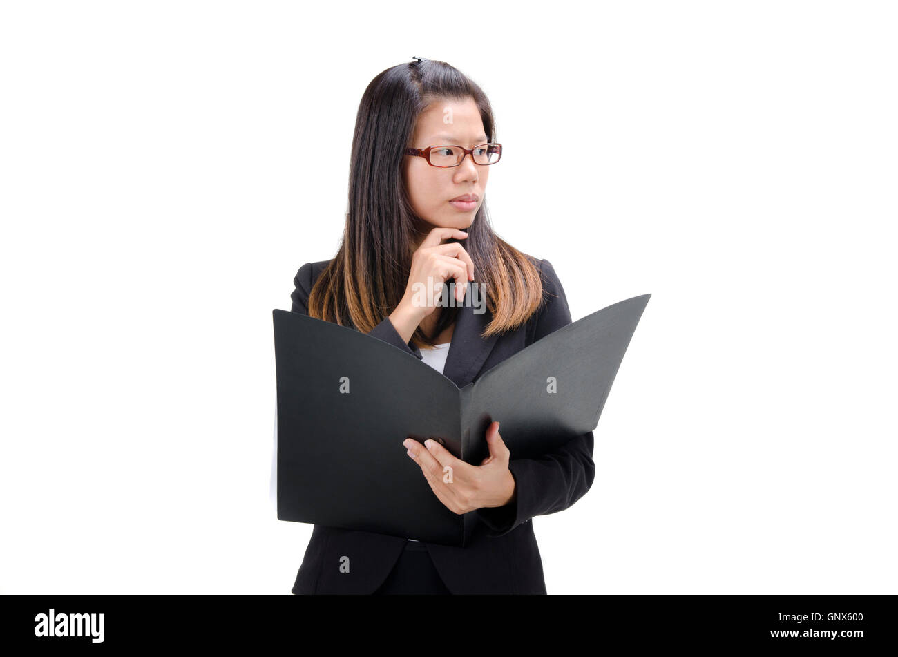 Young Business Women holding file standing on white background Stock ...