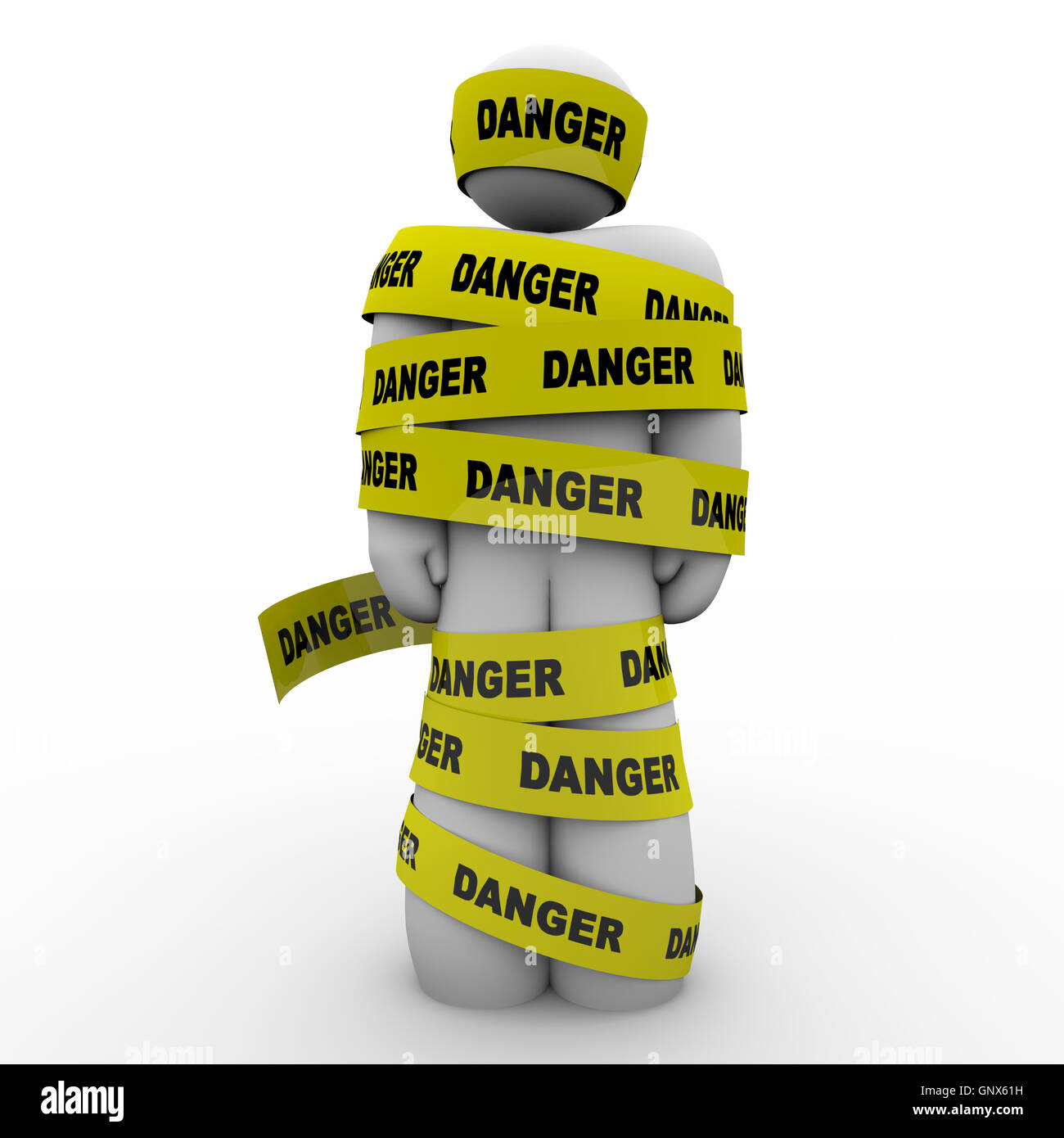 Person Wrapped in Yellow Danger Tape Warning Caution Stock Photo - Alamy
