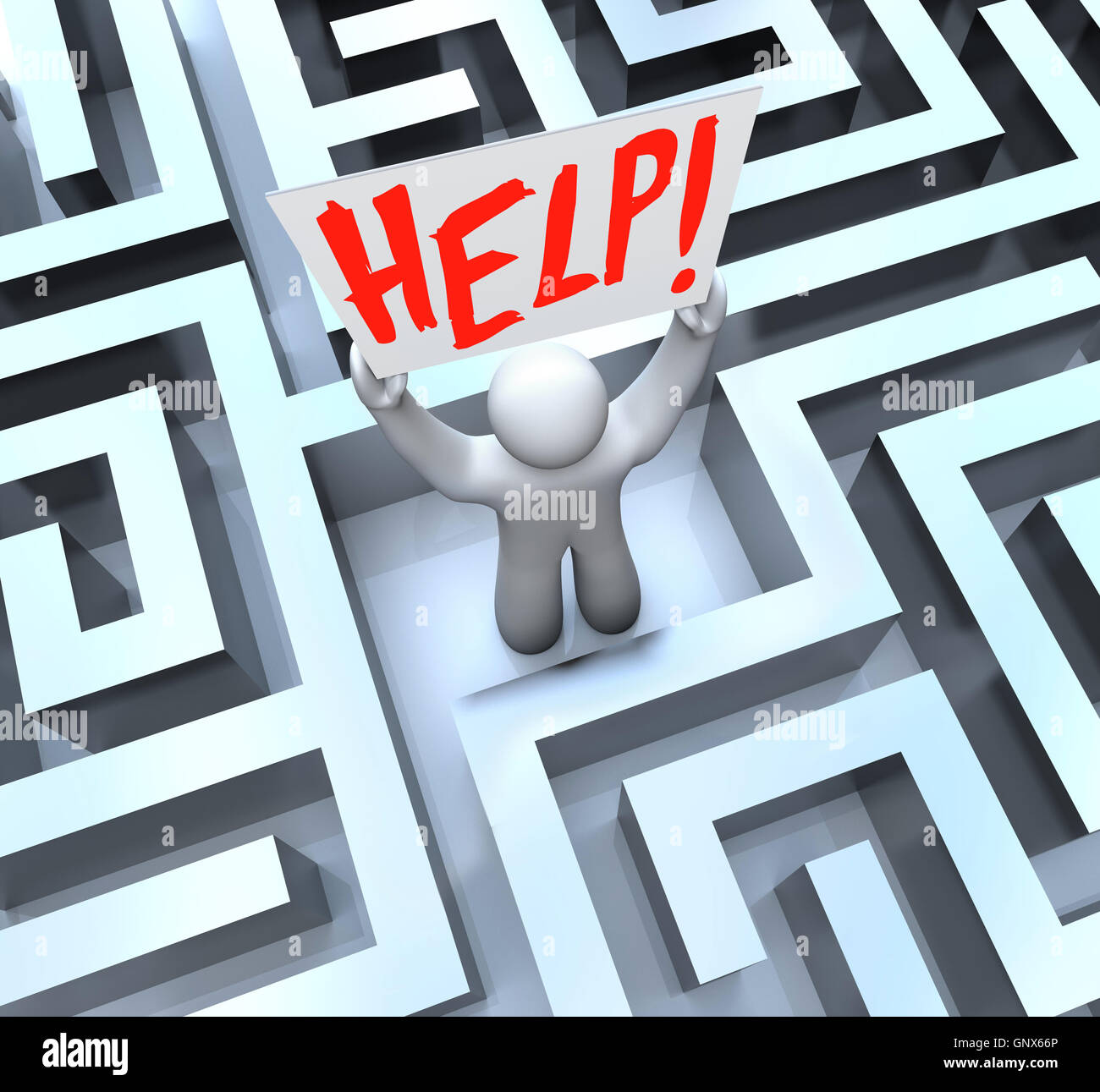 Person in Labyrinth Maze Holding Help Sign Stock Photo - Alamy