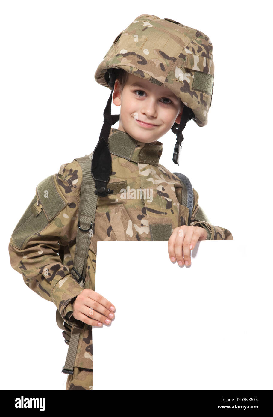 Young soldier holding a poster Stock Photo - Alamy