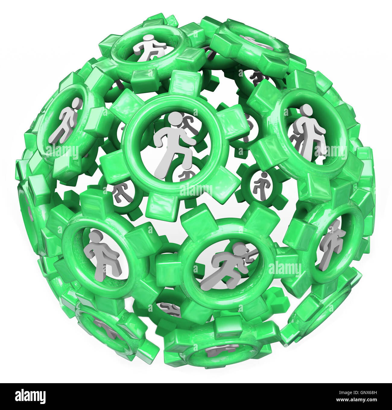 People Running in Gears Global Sphere of Teamwork Stock Photo - Alamy