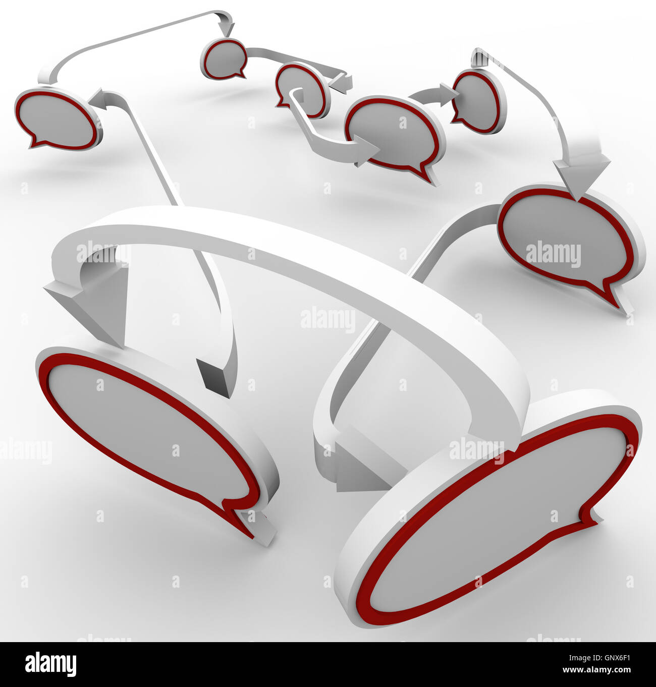 Spread the Word Speech Bubbles Connected by Arrows Stock Photo - Alamy