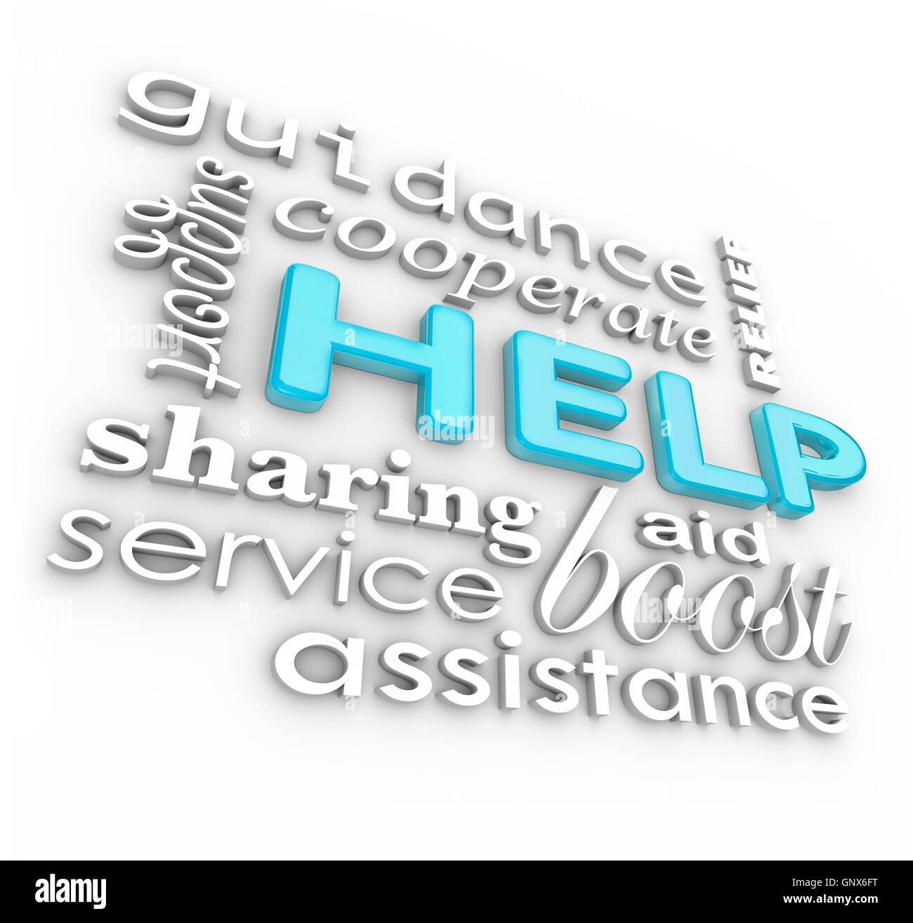 Help Words 3D Background Supportive Terms of Service Stock Photo - Alamy