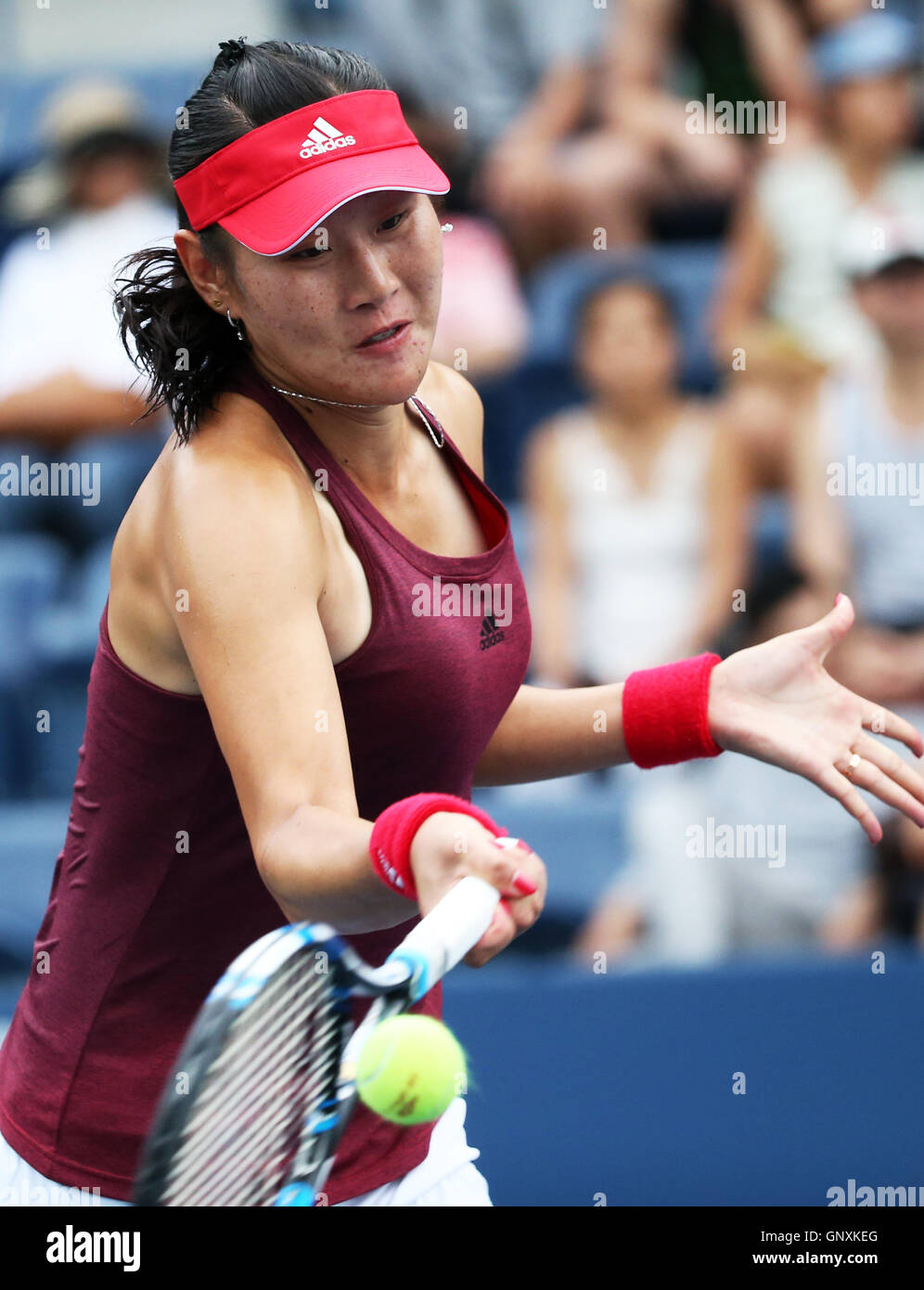 New York, USA. 31st Aug, 2016. Duan Yingying of China hits a return to ...