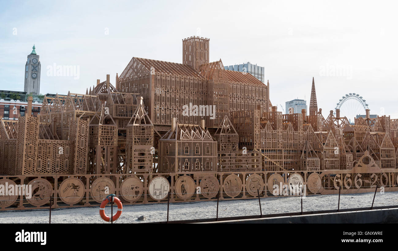 London, UK. 1 September 2016. "London 1666", a 120m wood sculpture of ...