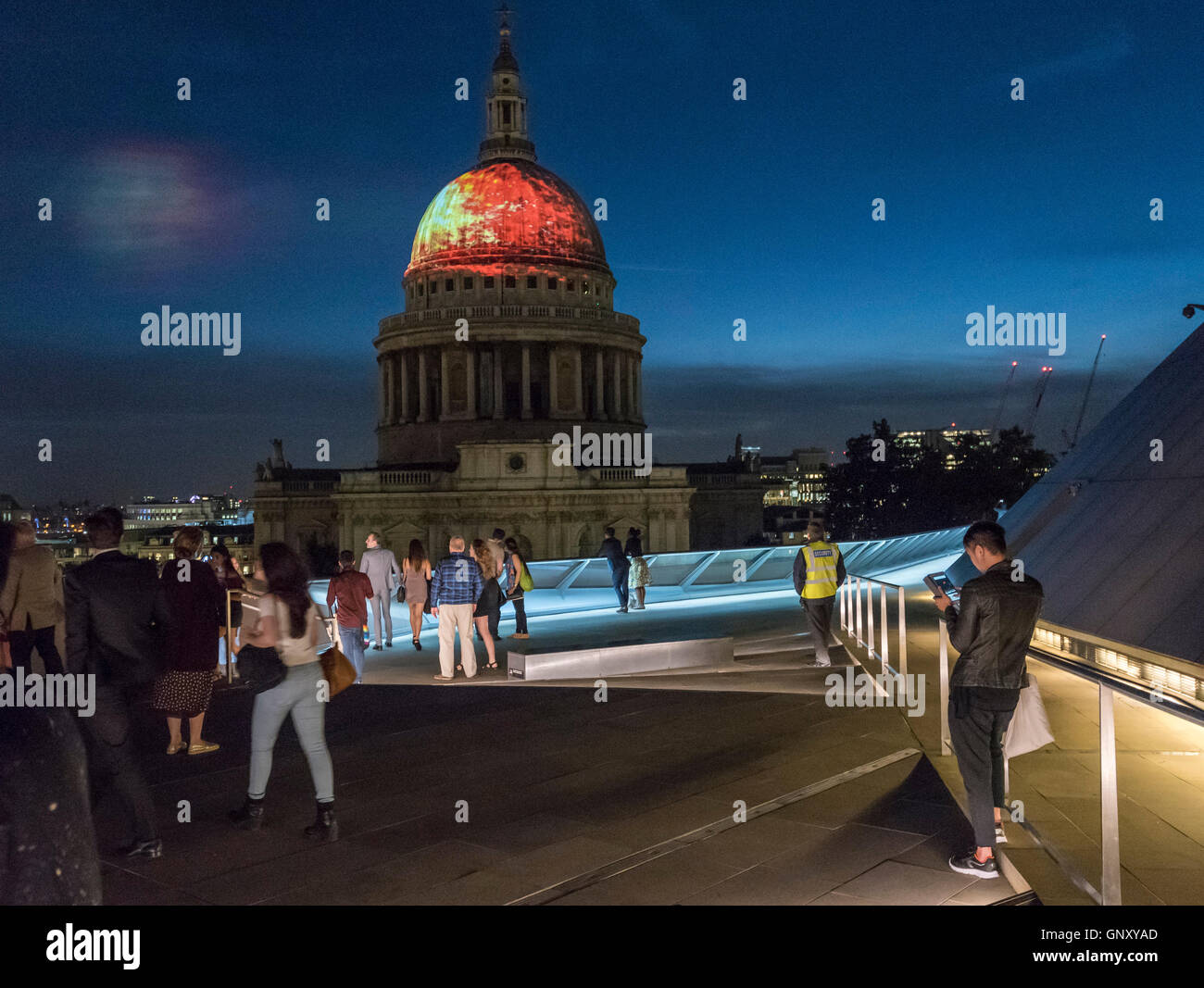 London, UK. 1 September 2016. A projection of flames onto the dome of ...