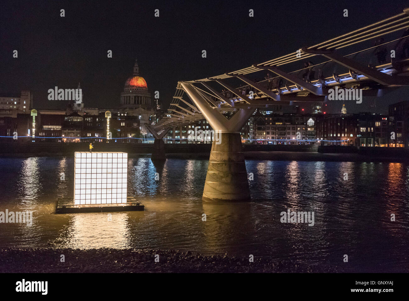 London, UK. 1 September 2016. A projection of flames onto the dome of ...