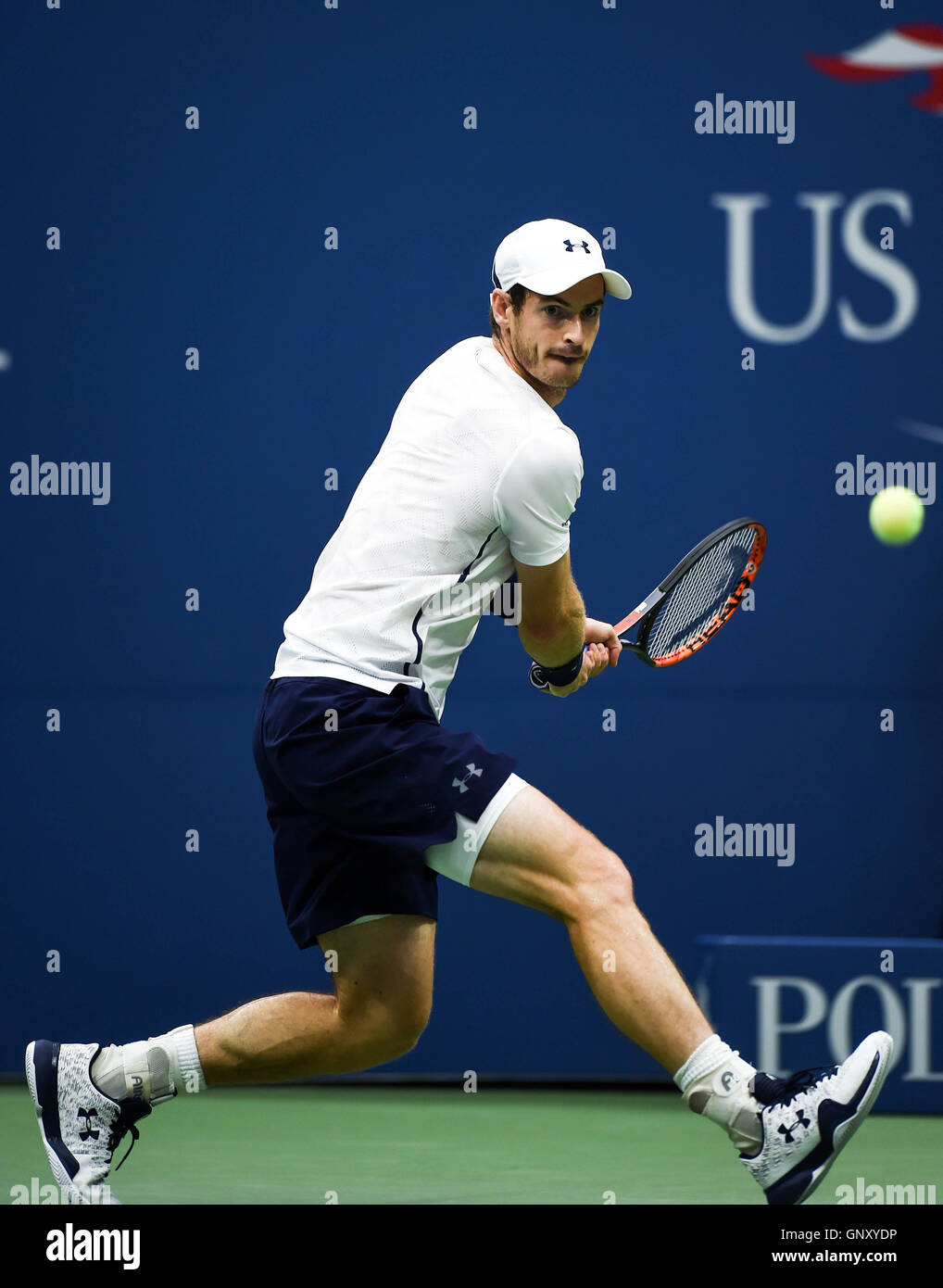 New York, USA. 1st Sep, 2016. Andy Murray of Britain hits a return to ...