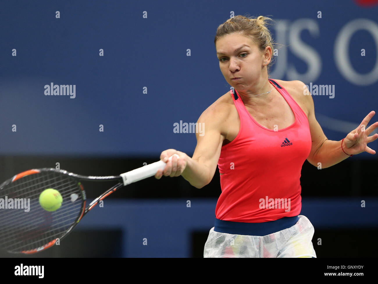 New York, USA. 1st Sep, 2016. Simona Halep of Romania hits a return to ...