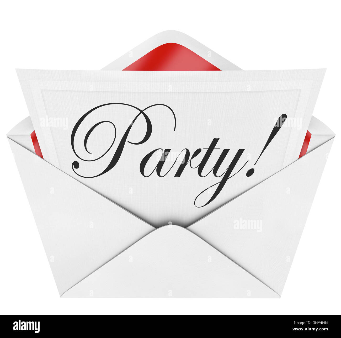 Party Word Invitation and Open Envelope Stock Photo - Alamy