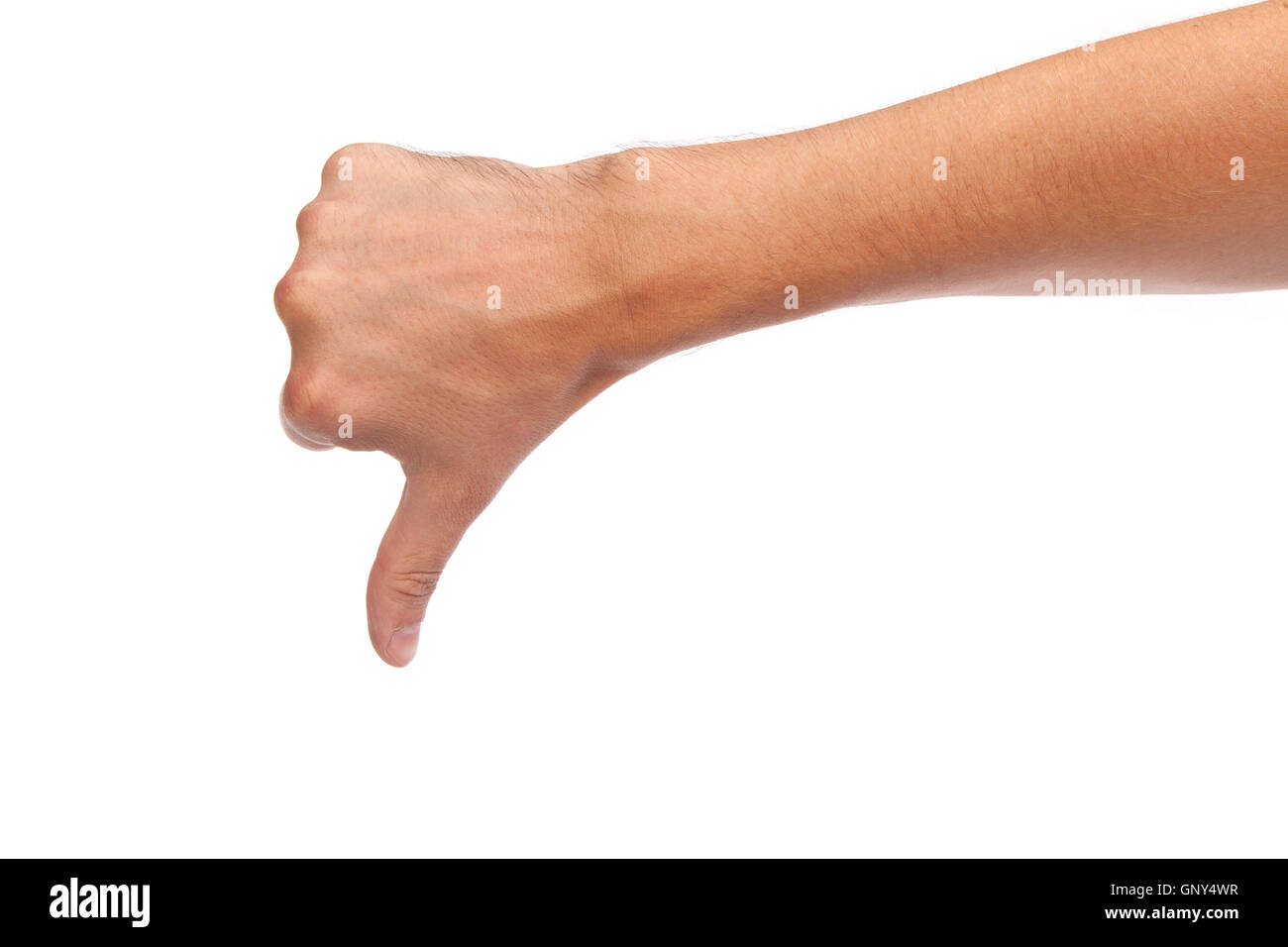 Thumb down male hand sign isolated on white Stock Photo - Alamy