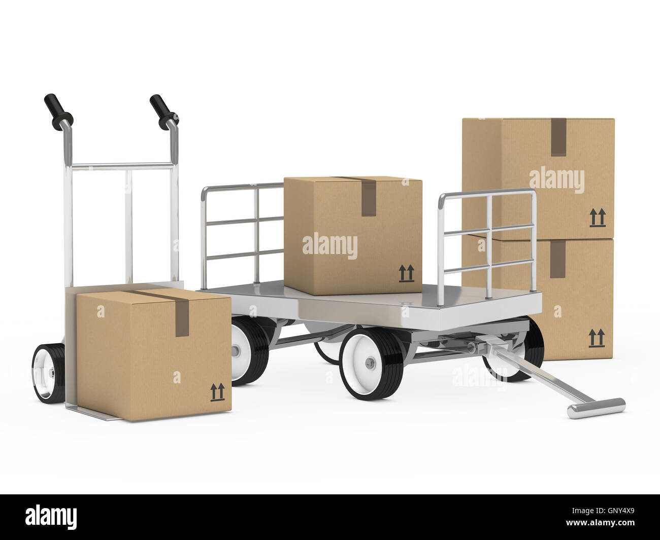 trolly and hand truck packages Stock Photo - Alamy