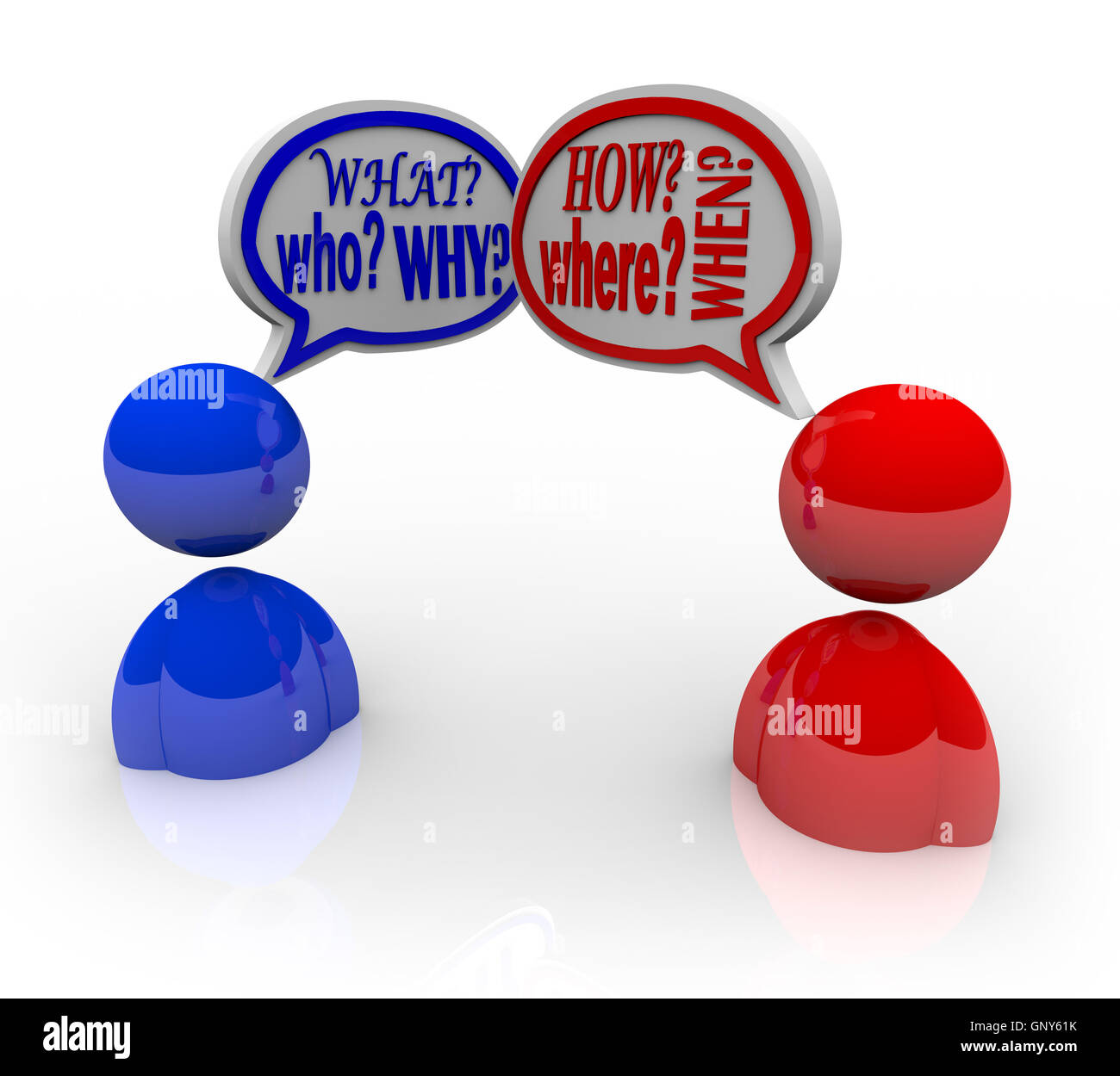 Questions Who What Where When Two People Talking Stock Photo - Alamy