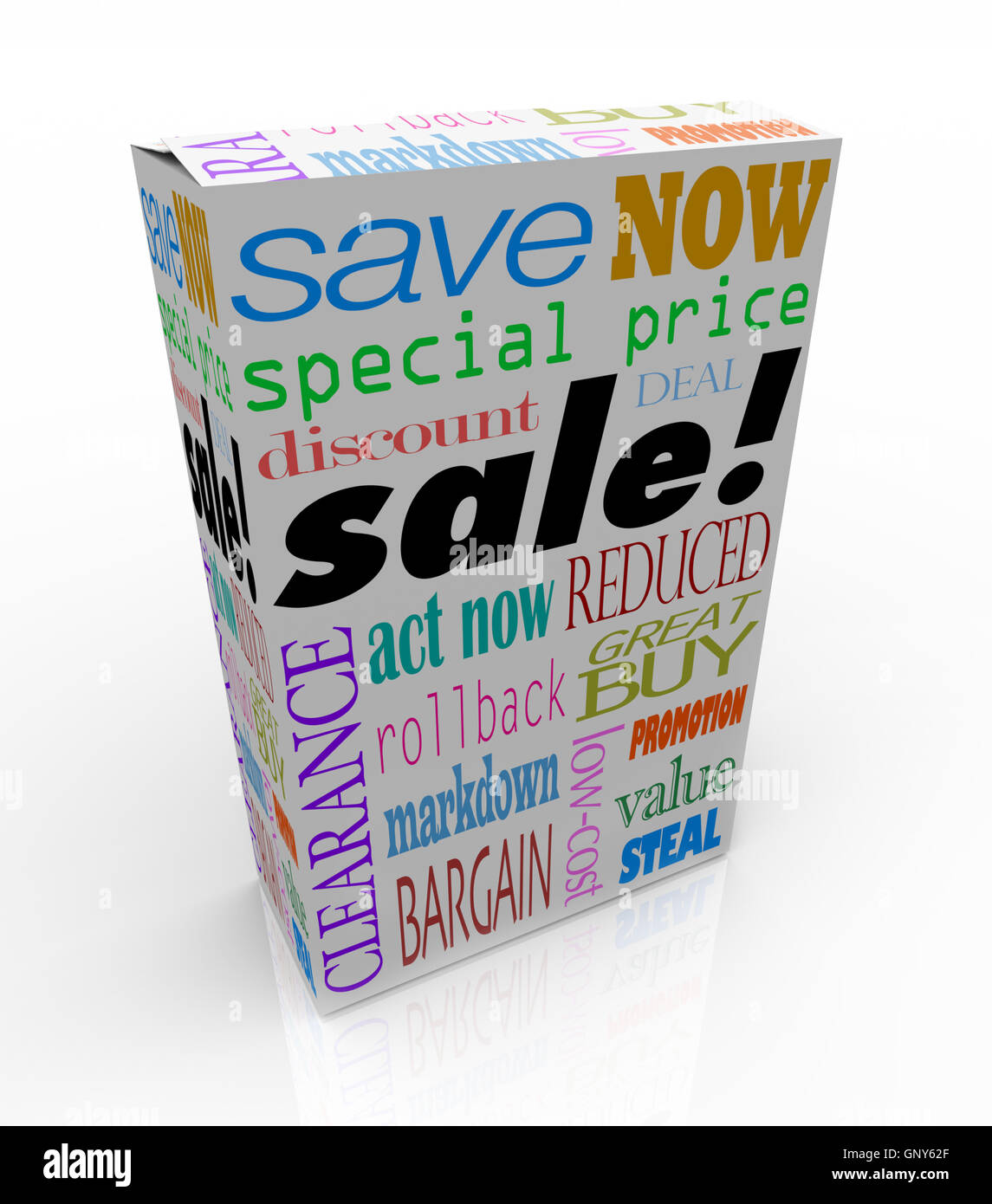 Sale Product Box Words Discount Save Money Package Stock Photo - Alamy