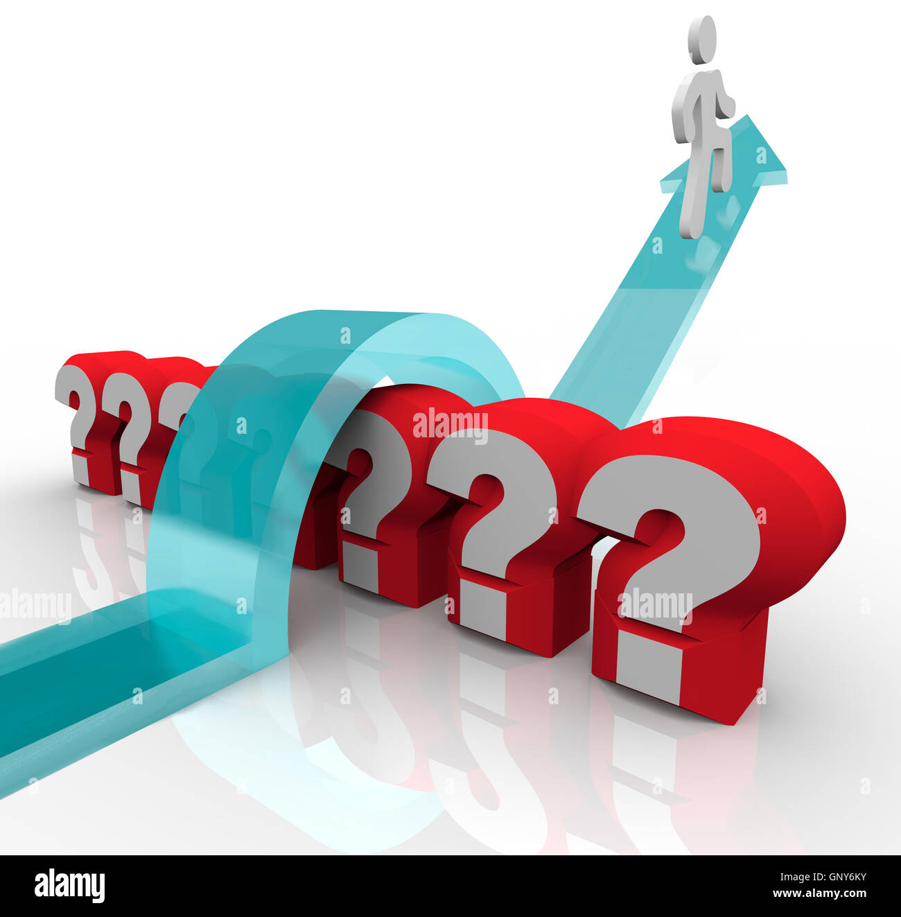 Jumping Over Question Marks Curious Man Finds Answers Stock Photo - Alamy