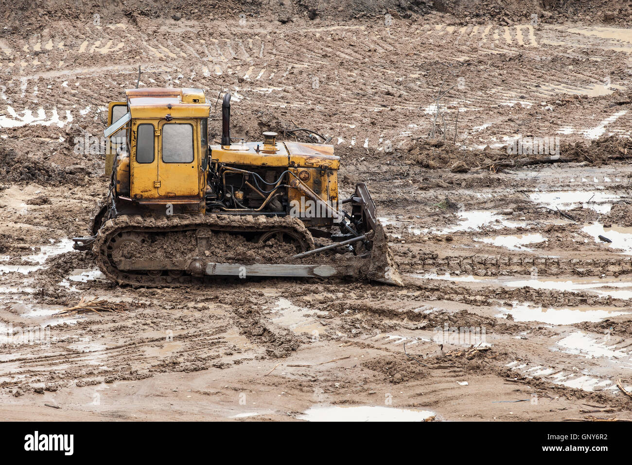 Bulldozer at building construction site Stock Photo - Alamy
