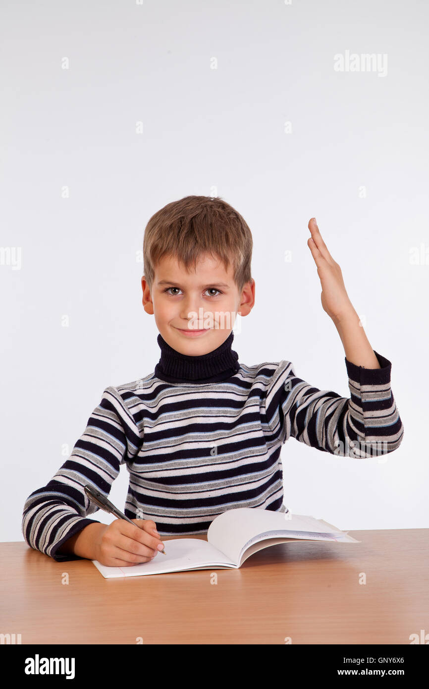 Cheerful Schoolboy ready to answer question Stock Photo - Alamy